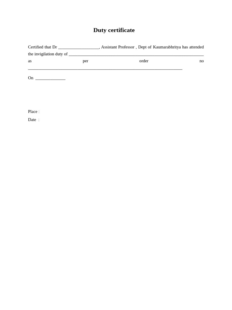 Duty Certificate for Invigilation Role | PDF
