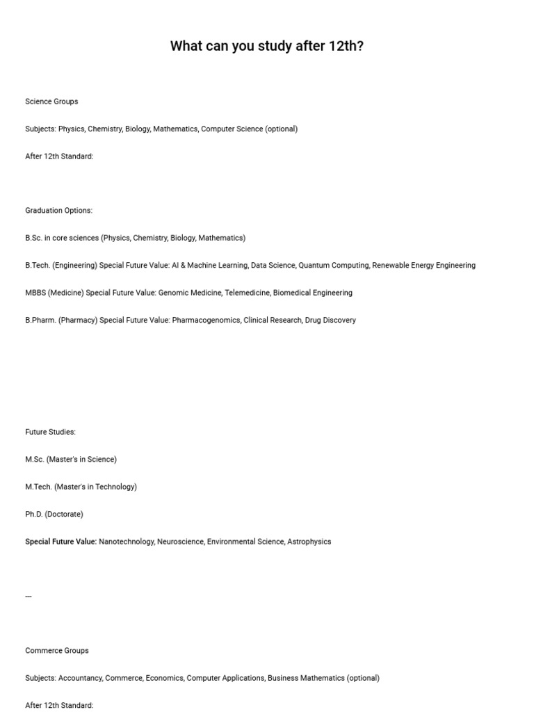 Post-12th Study Options Explained | PDF | Master's Degree | Bachelor's ...