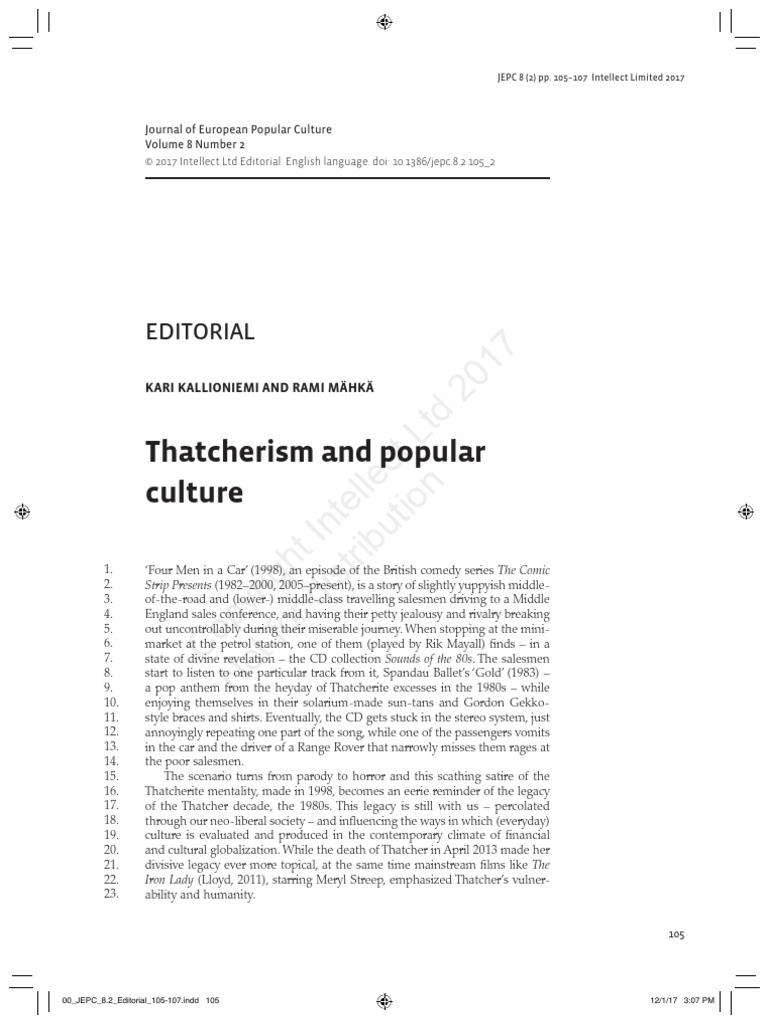 Thatcherism and Popular Culture | PDF | Margaret Thatcher