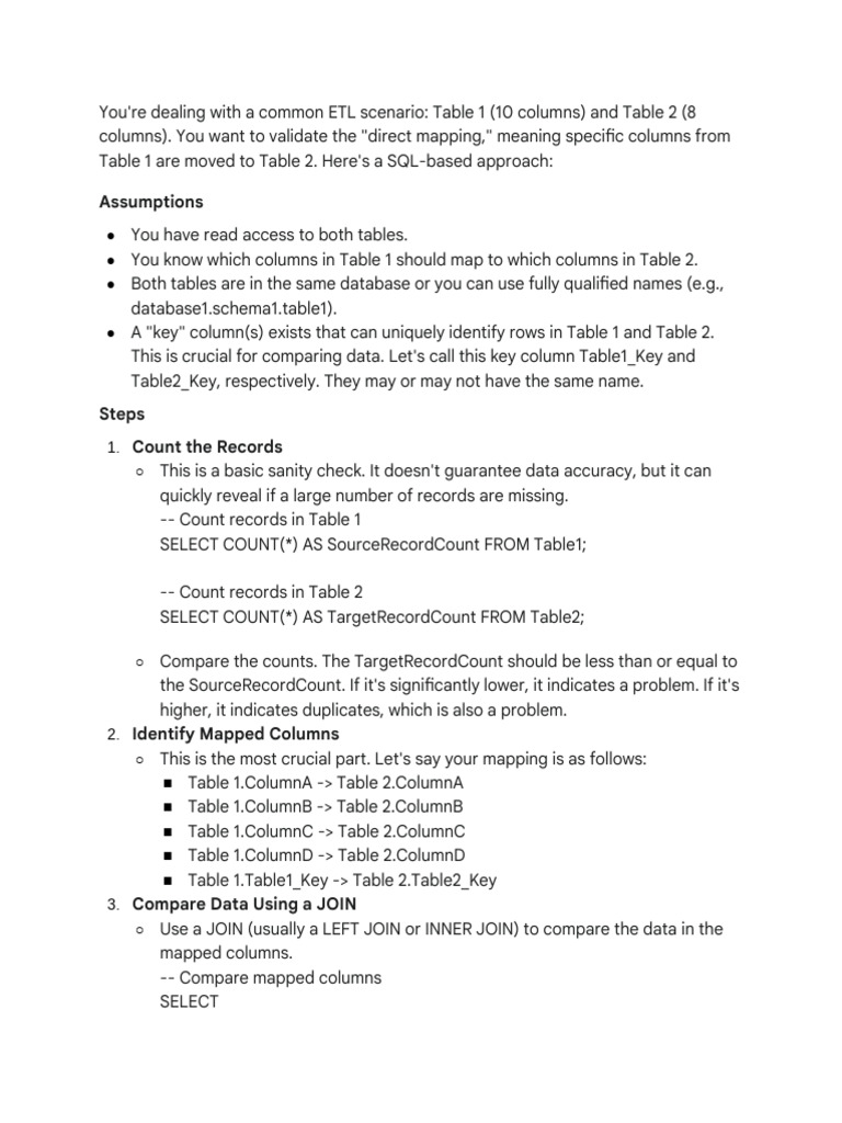 Validating Direct Mapping with SQL | PDF | Table (Database) | Computer Data