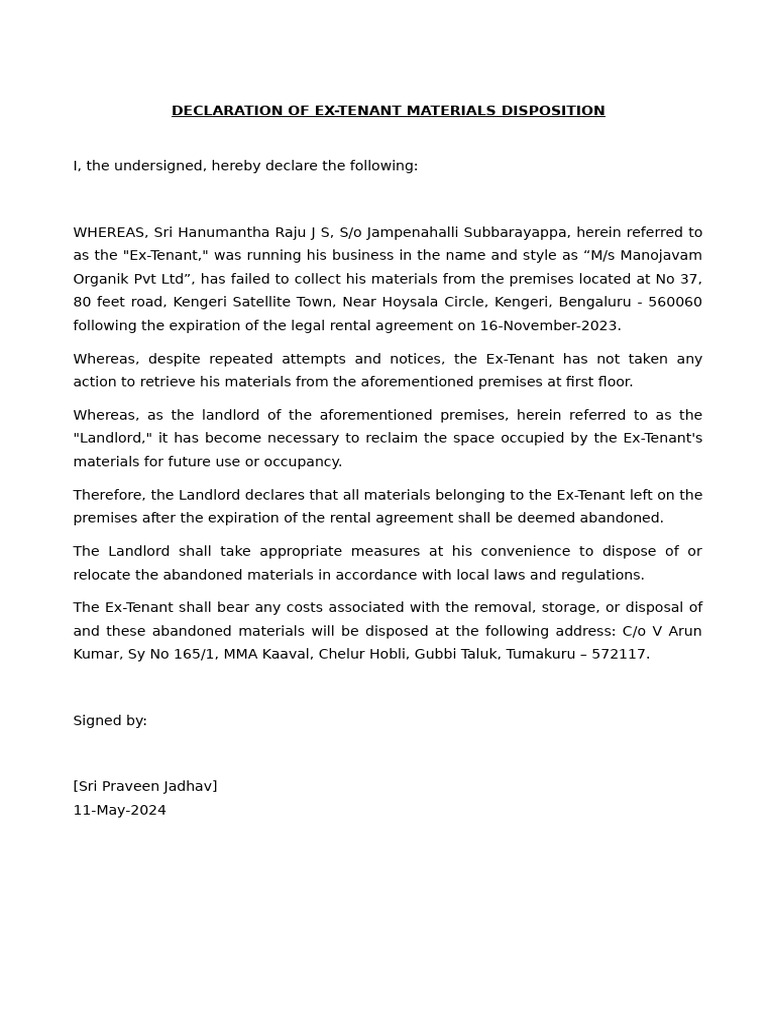 Declaration Tenant | PDF