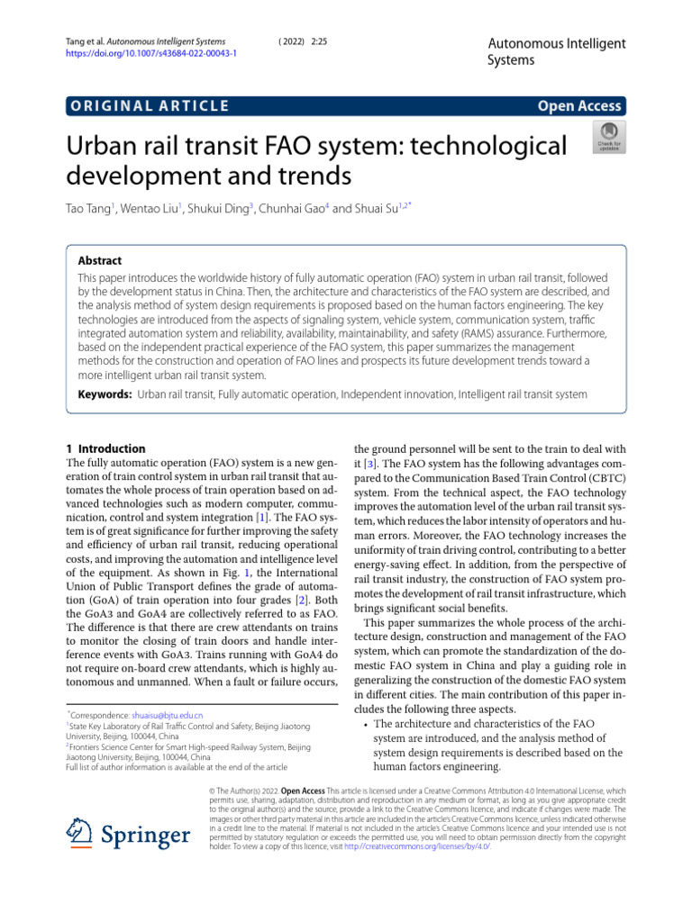 Urban Rail Transit FAO System Technological Develo | PDF | Train ...