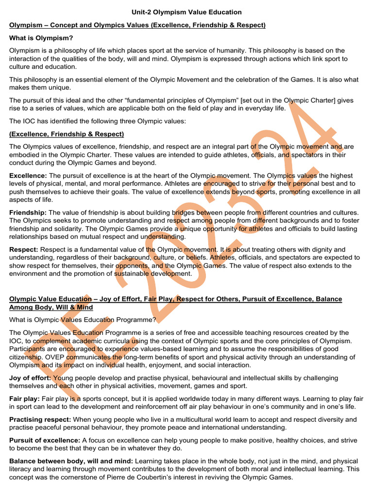 Unit 2. Olympic Value Education | PDF | Olympic Games | Winter Olympic ...