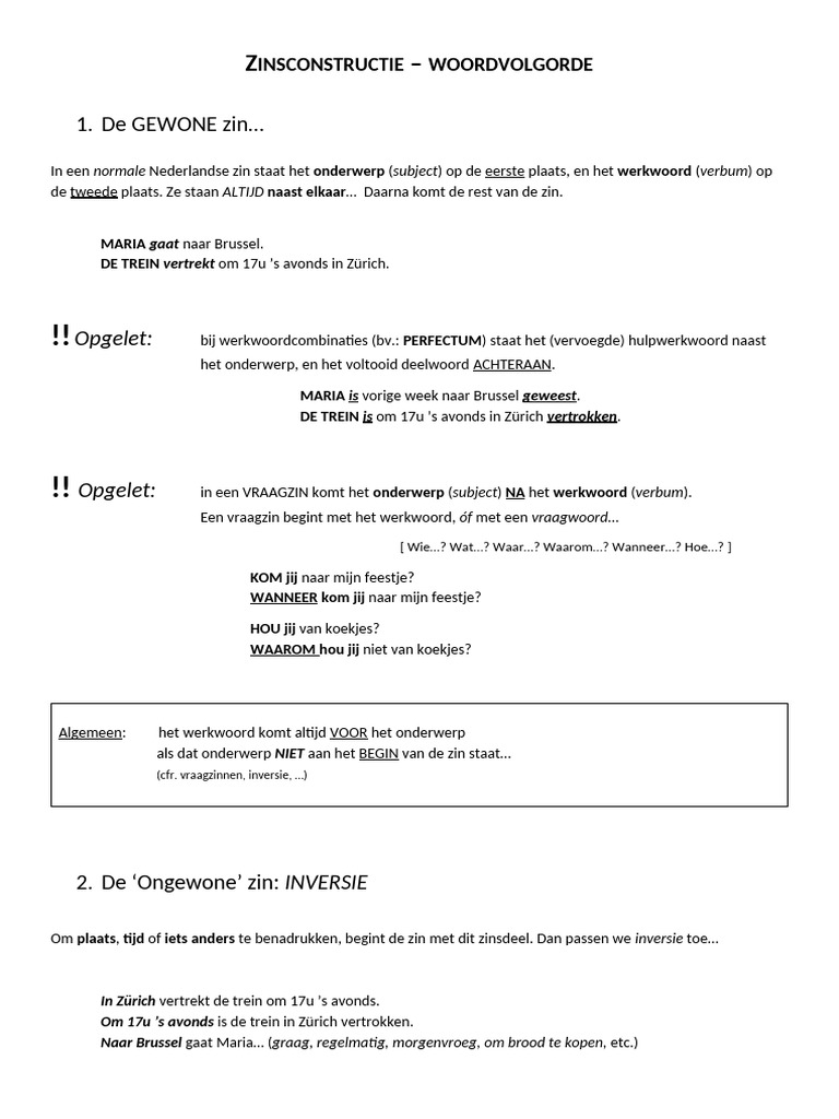 02.3. ZINNEN _ Zinsconstructie (Inversie) + OEF. | PDF