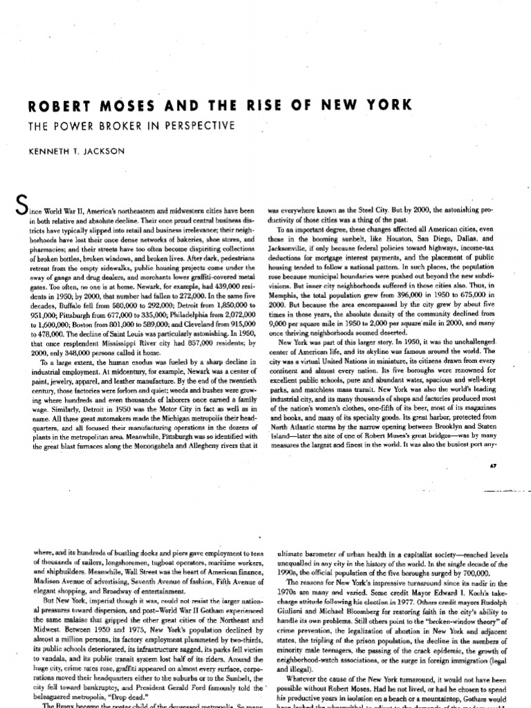 Kenneth Jackson Power Broker in Perspective | PDF