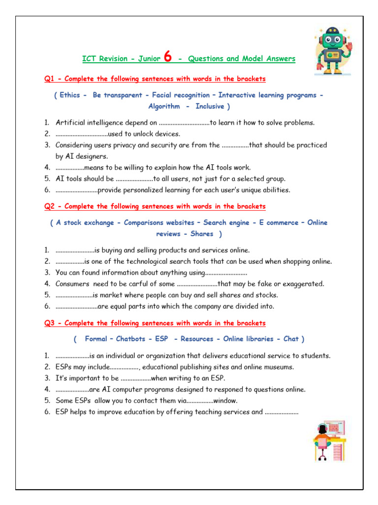 ICT Revision Questions and Answers for Junior 6 | PDF | Artificial ...