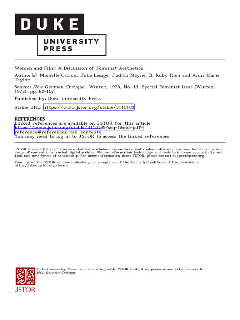 Feminist Discussion in German Critique Michele Citron1978 | PDF ...