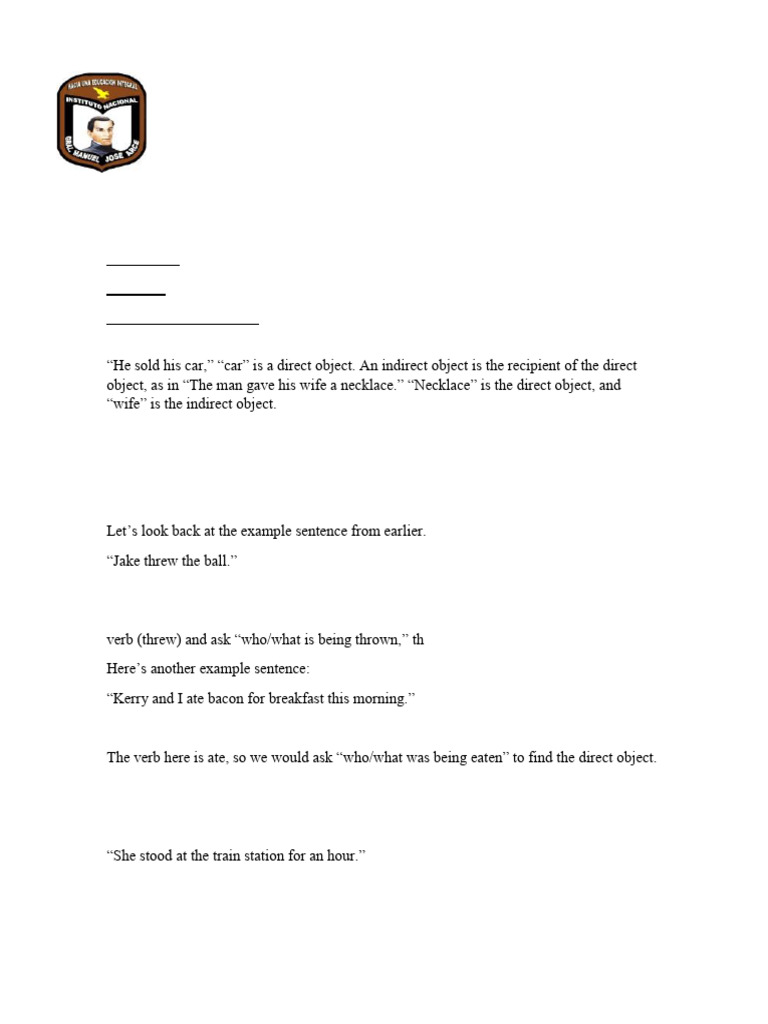 1°ACTIV INTEG-DIRECT & INDIRECT OBJECTS | PDF | Verb | Object (Grammar)