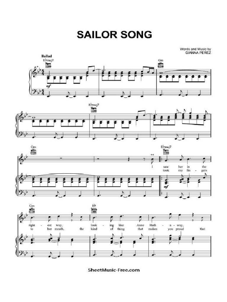 Sailor Song Piano Sheet Music PDF Gigi Perez Sheet Music PDF PVG | PDF