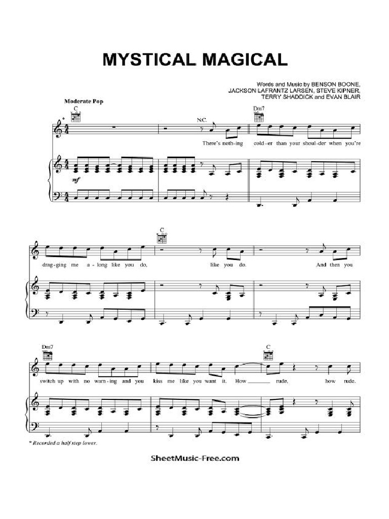 Mystical Magical Piano Sheet Music PDF Benson Boone Sheet Music PDF PVG ...