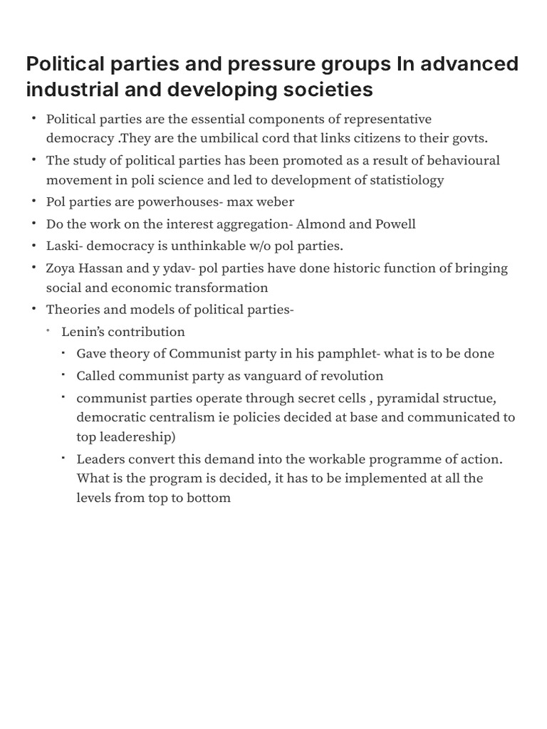 Political Parties and Pressure Groups Analysis | PDF | Communism | Left ...
