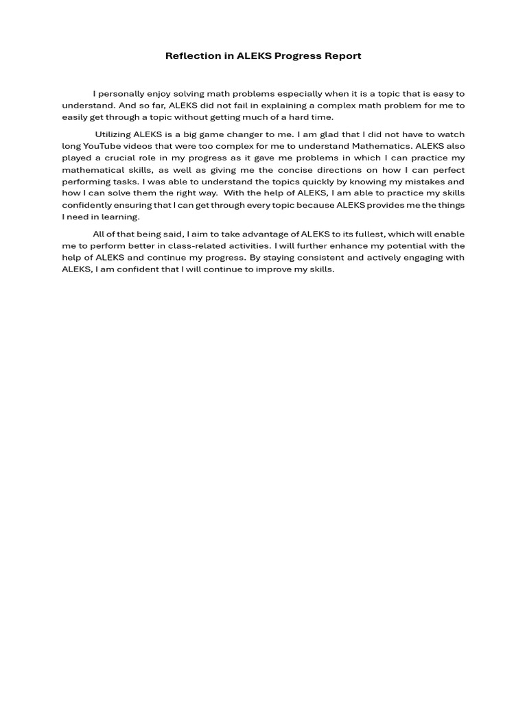 Reflection in ALEKS Progress Report | PDF