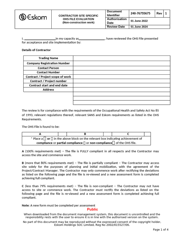 Contractor OHS File Evaluation Guide | PDF | Personal Protective ...