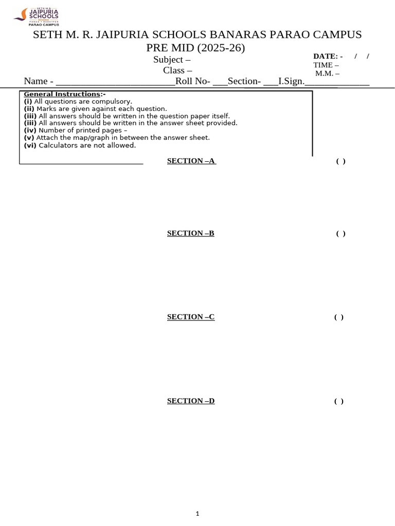 Question Paper Format (Pre-Mid) | PDF