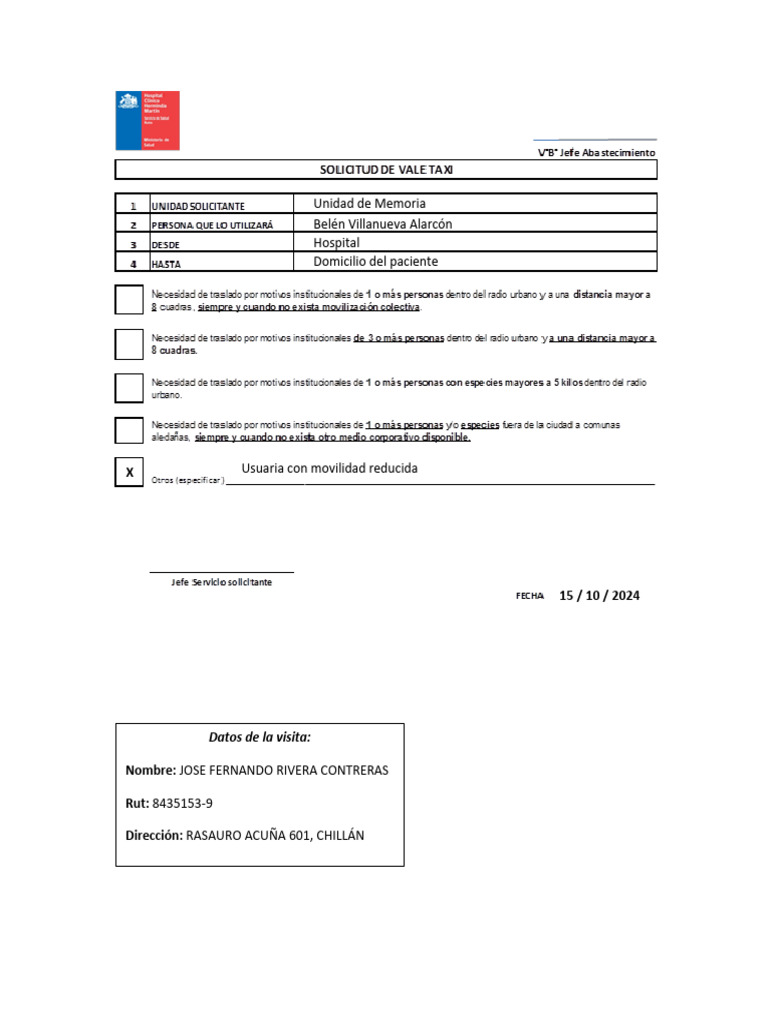 Solicitud Vale Taxi | PDF