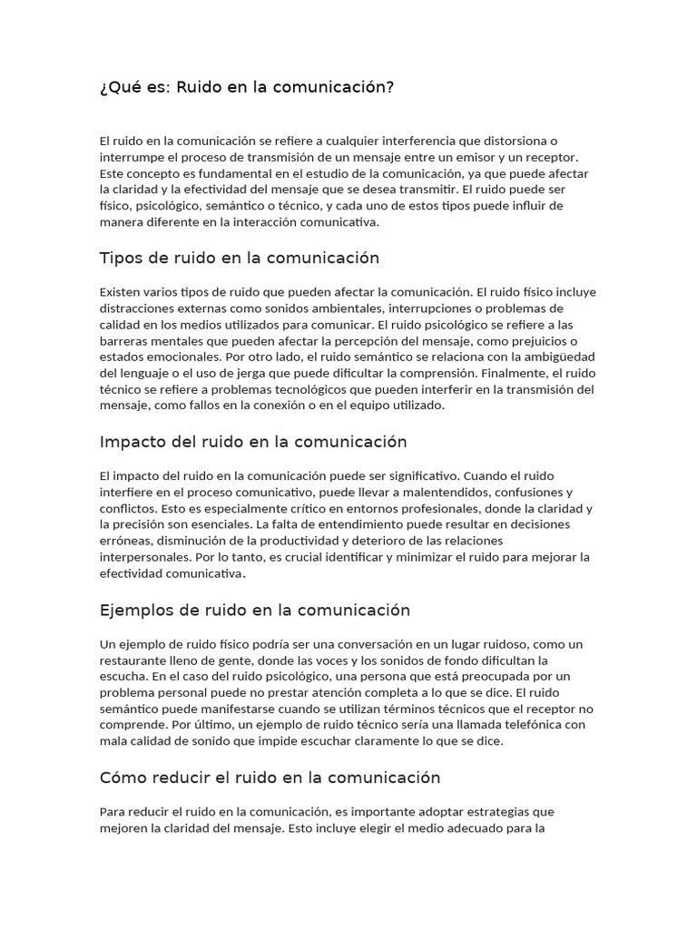 Tipos y efectos del ruido en comunicación | PDF | Comunicación | ruido