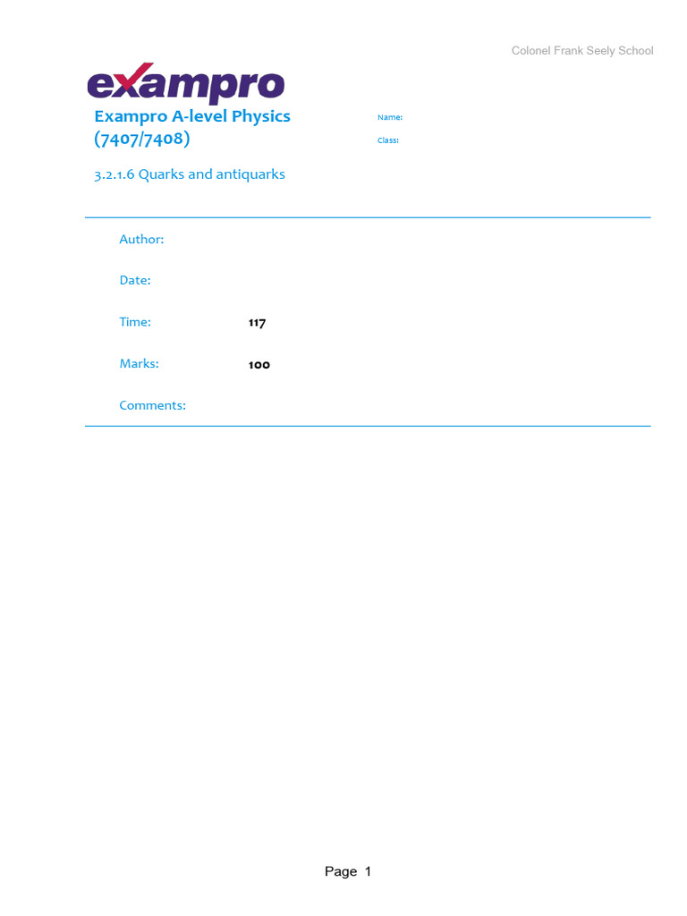 A-Level Physics: Quarks and Antiquarks Exam | PDF | Quark | Hadron