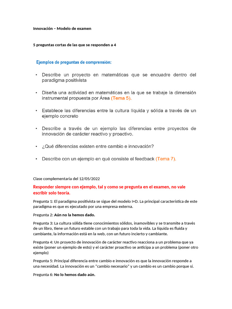 Innovación - Ejercicios Ejemplo | PDF | Innovación | Maestros