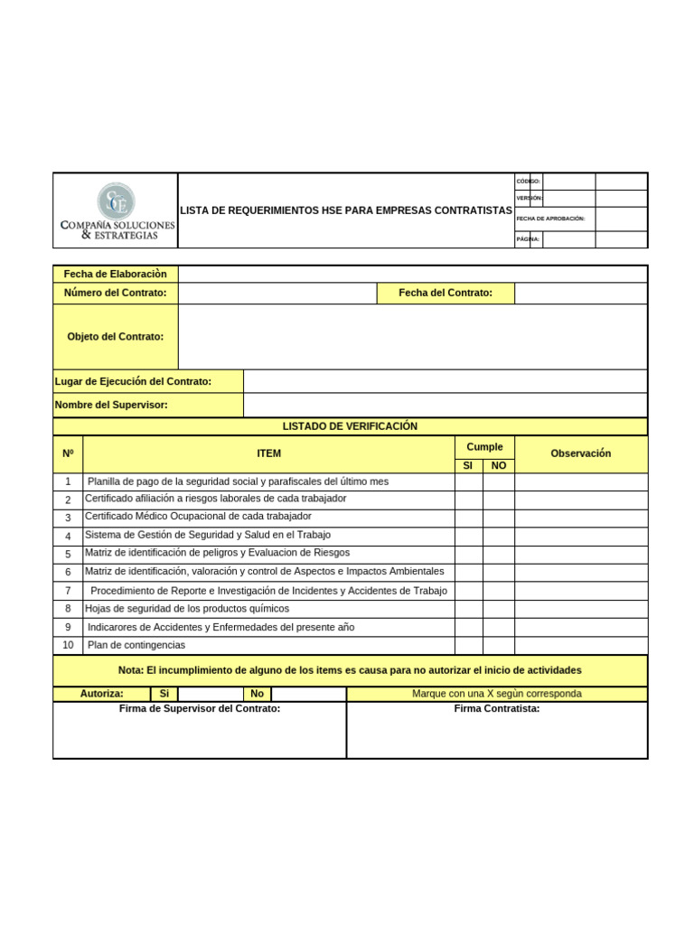 Lista de Verificacion Requisitos para Contratista | PDF