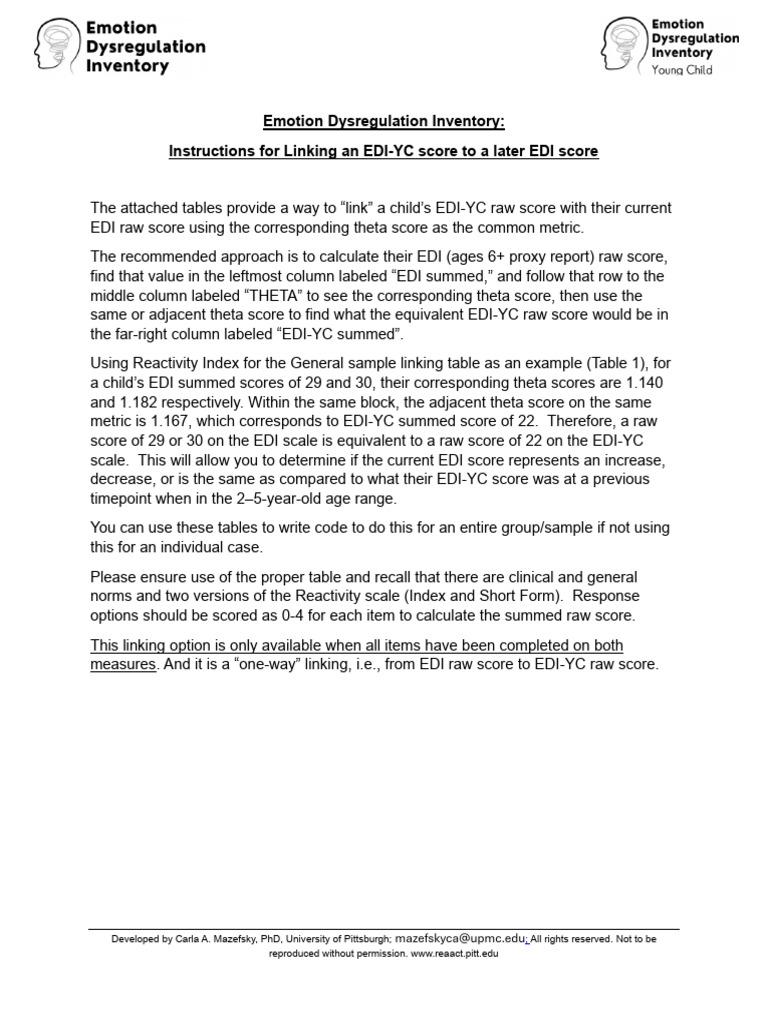 Linking EDI to EDI-YC Scores Guide | PDF | Standard Score | Applied ...