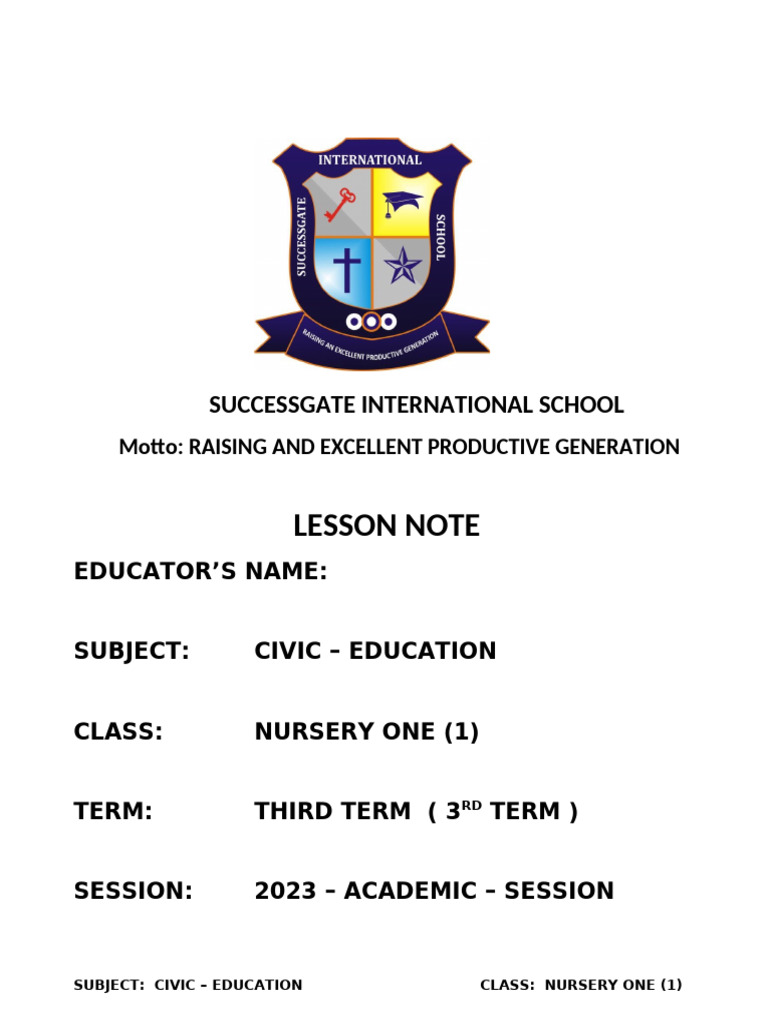Civic Education Lesson Plan for Nursery 1 | PDF | Teachers | Love