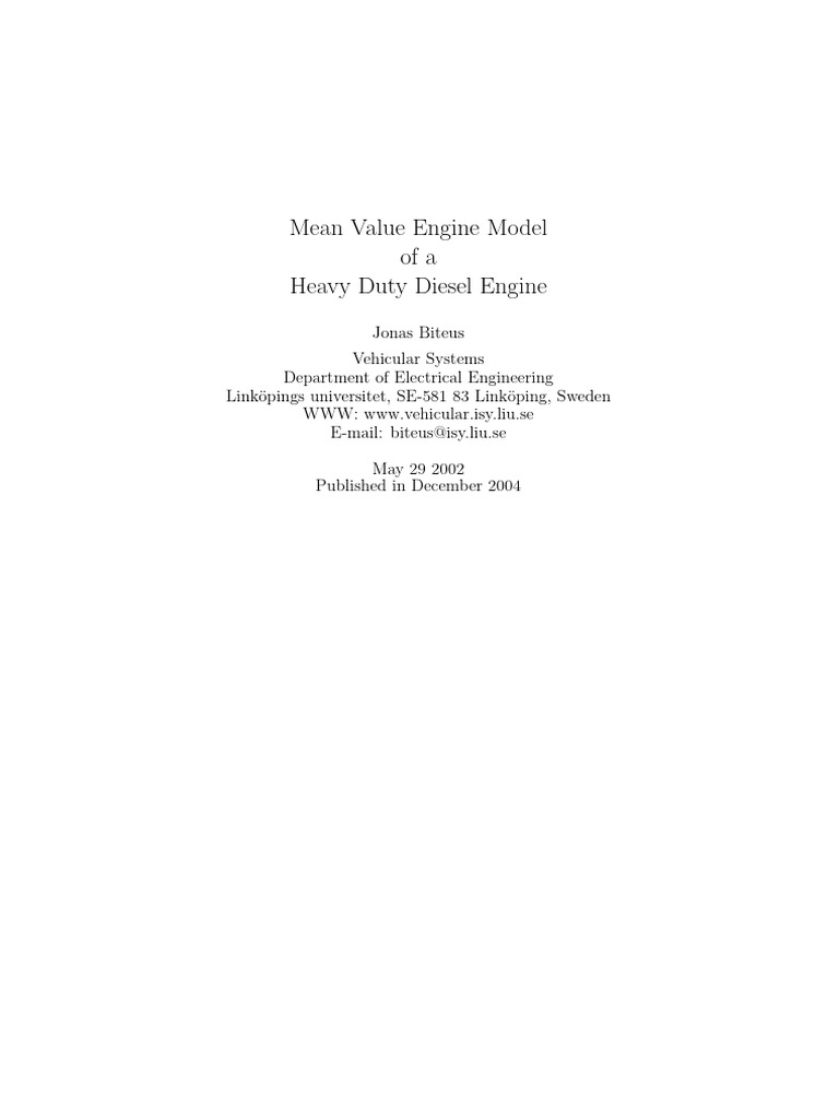 Mean Value Engine Model of A Heavy Duty Diesel Engine | PDF | Engines | Rotating Machines