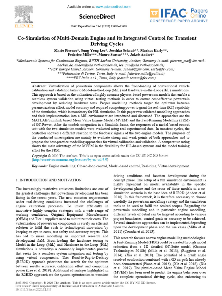 Co-Simulation of Multi-Domain Engine and Its Integrated Control For Transient Driving Cycles ...