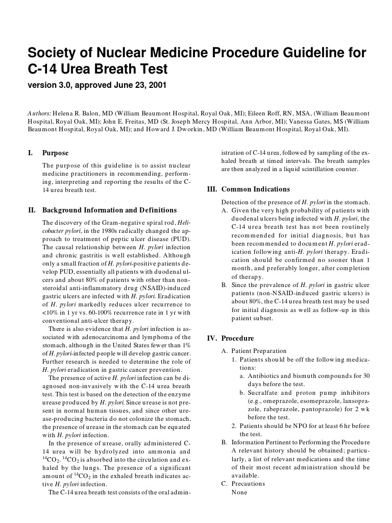 c-14 Urea Breath Test | PDF | Radiocarbon Dating | Gastroenterology
