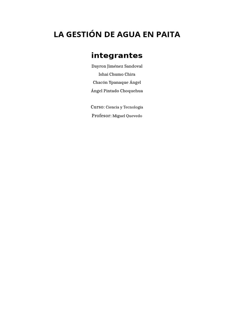 Informe Gestion Agua Paita Con Caratula | PDF | Agua | Recursos hídricos