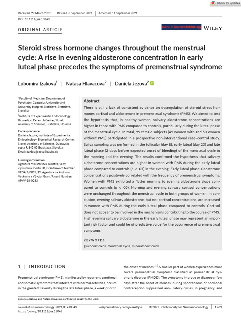 Izakova 2021 Steroid Stress Hormone Changes Throughout The Menstrual ...