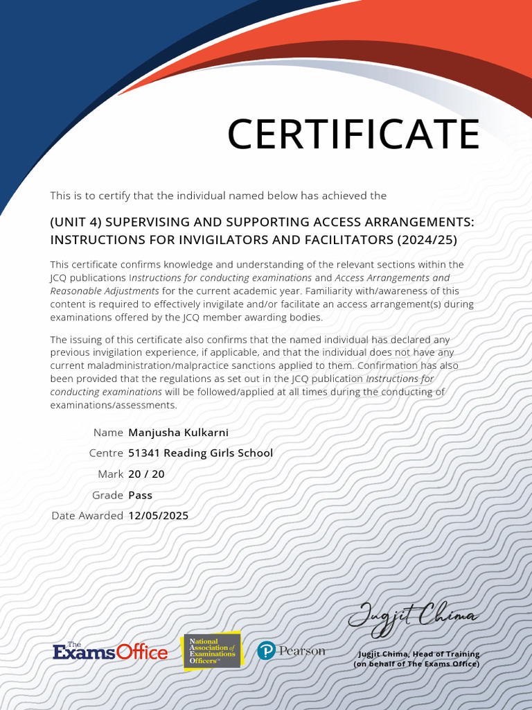 Exam Invigilator Certification 2024/25 | PDF