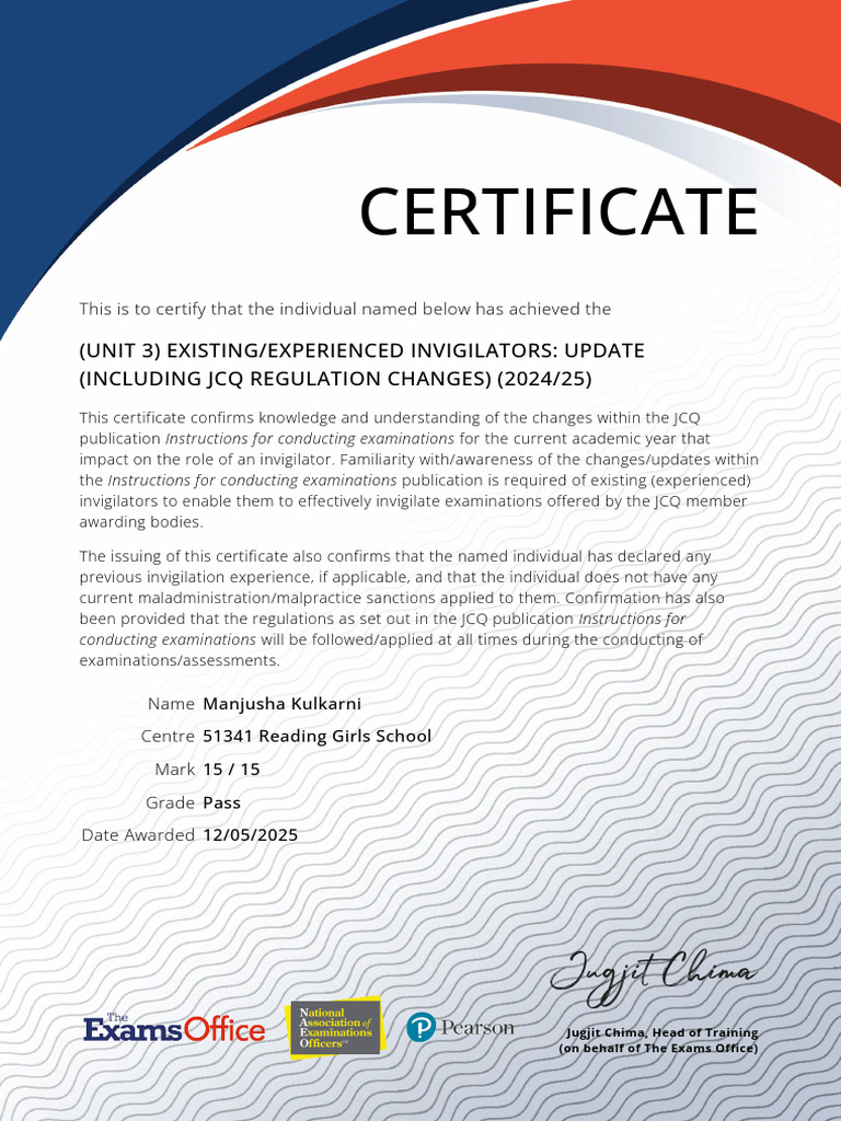 Exam Invigilator-Cert 3 | PDF