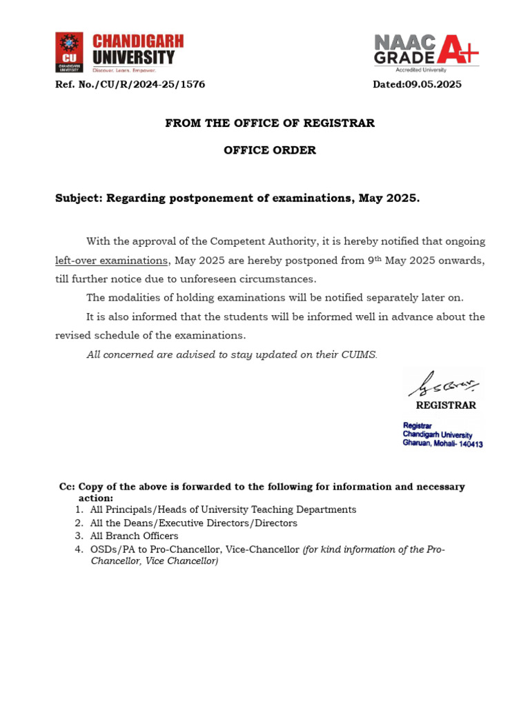 Notice - Postponement of Examinations | PDF