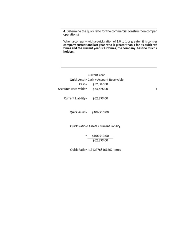 Quick Ratio Analysis for Construction Company | PDF