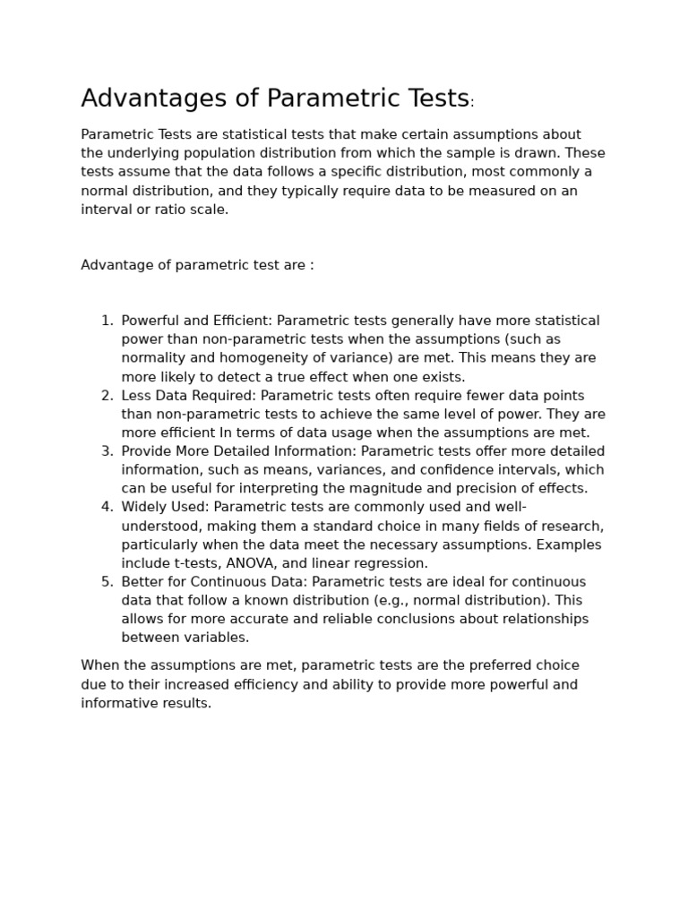 Advantages of Parametric Tests Explained | PDF