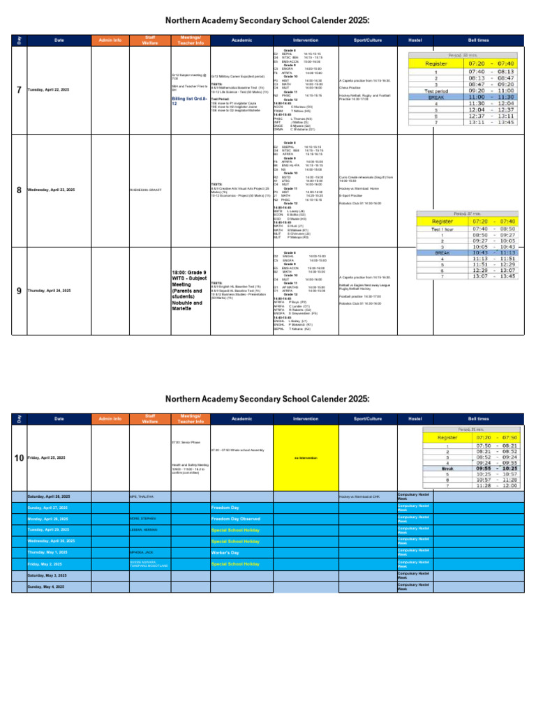Northern Academy School Calendar 2025 | PDF | Chess