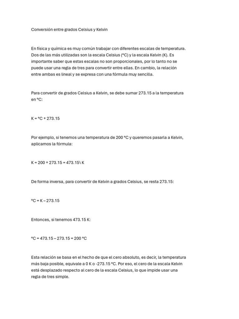 Conversión Celsius-Kelvin Simplificada | PDF