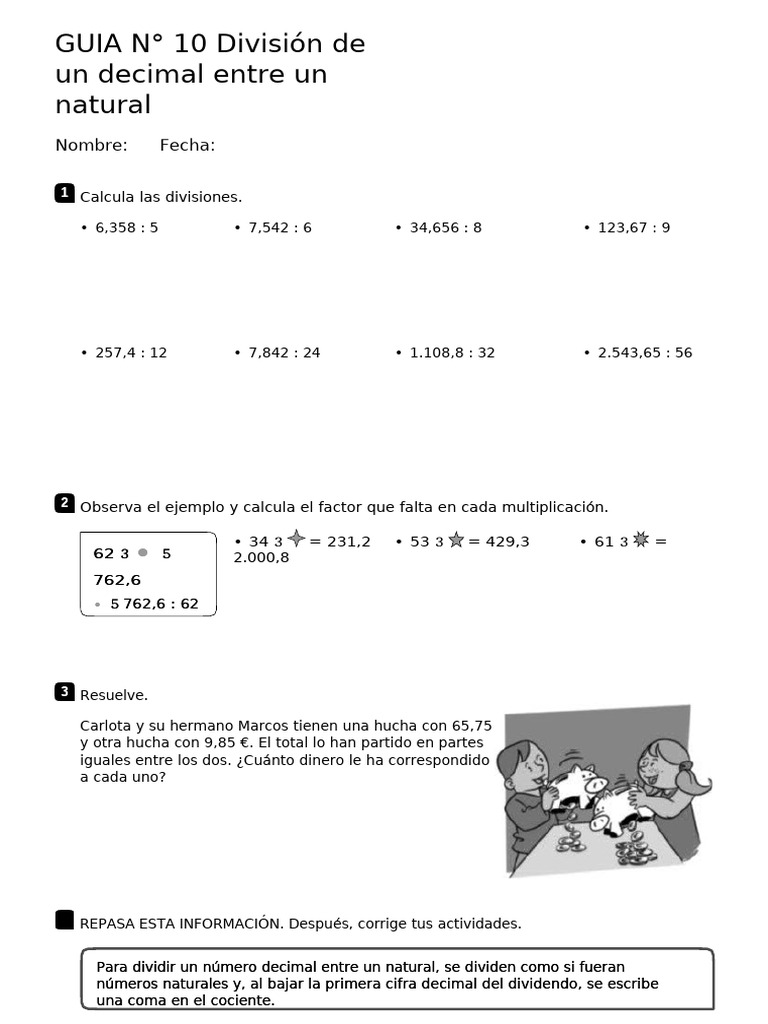 Guia #10 Division de Un Munero Natural Por Un Decimal | PDF | División ...