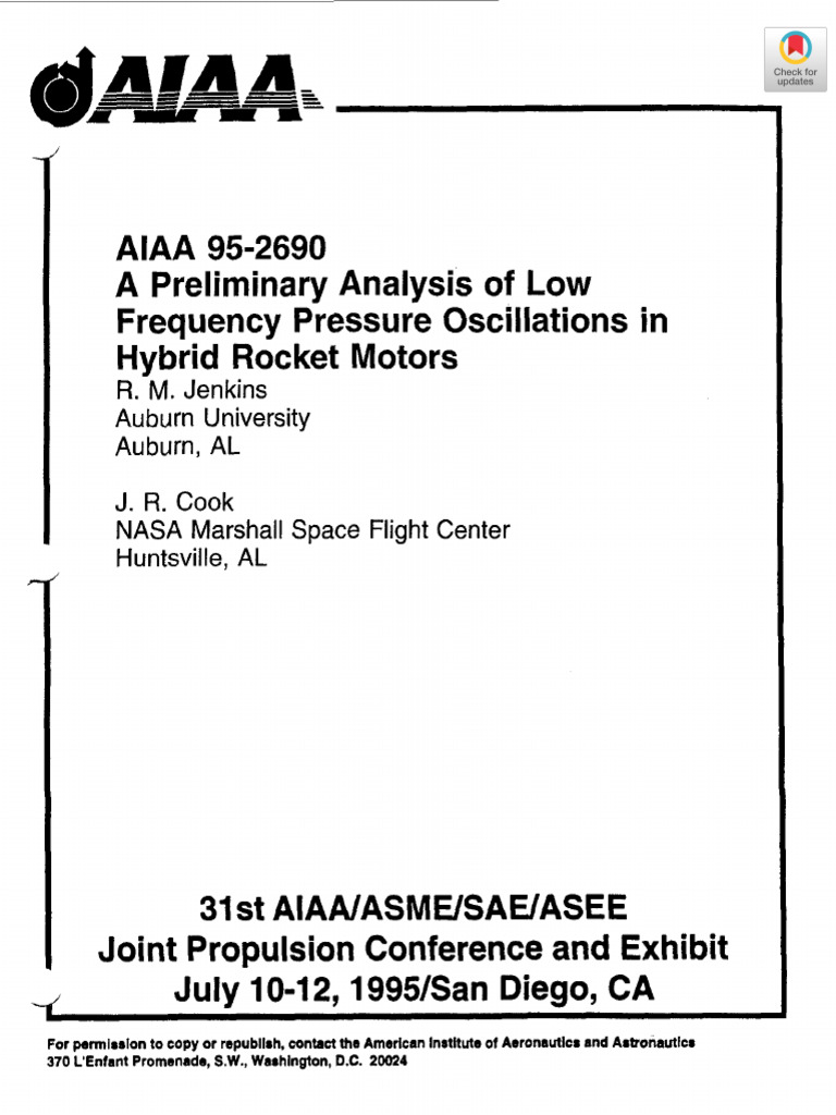 Alaa A Preliminary Analysis of Frequency Pressure Oscillations Hybrid Rocket Motors | PDF ...