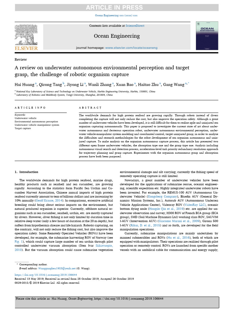 A Review On Underwater Autonomous Environmental Perception and Target ...