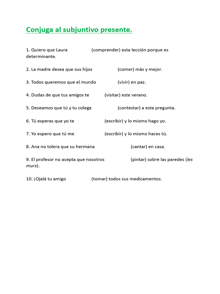 Ejercicios Presente Subjuntivo Con Soluciones – TKMTAM