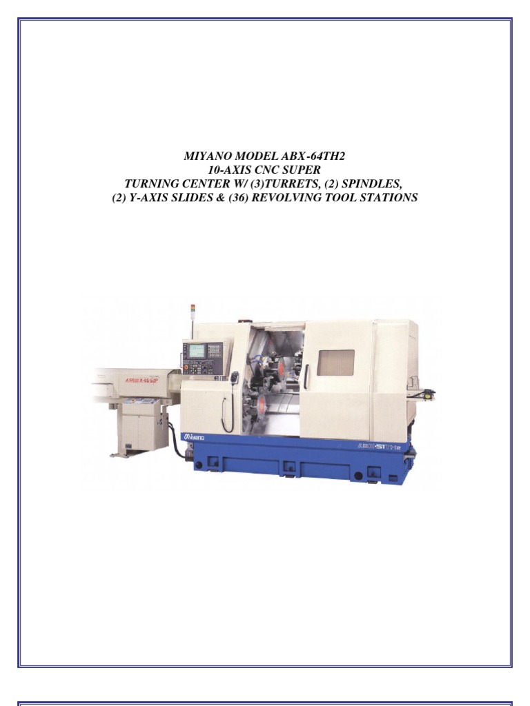 Miyano ABX-64TH2 CNC Turning Center | PDF | Numerical Control | Machining