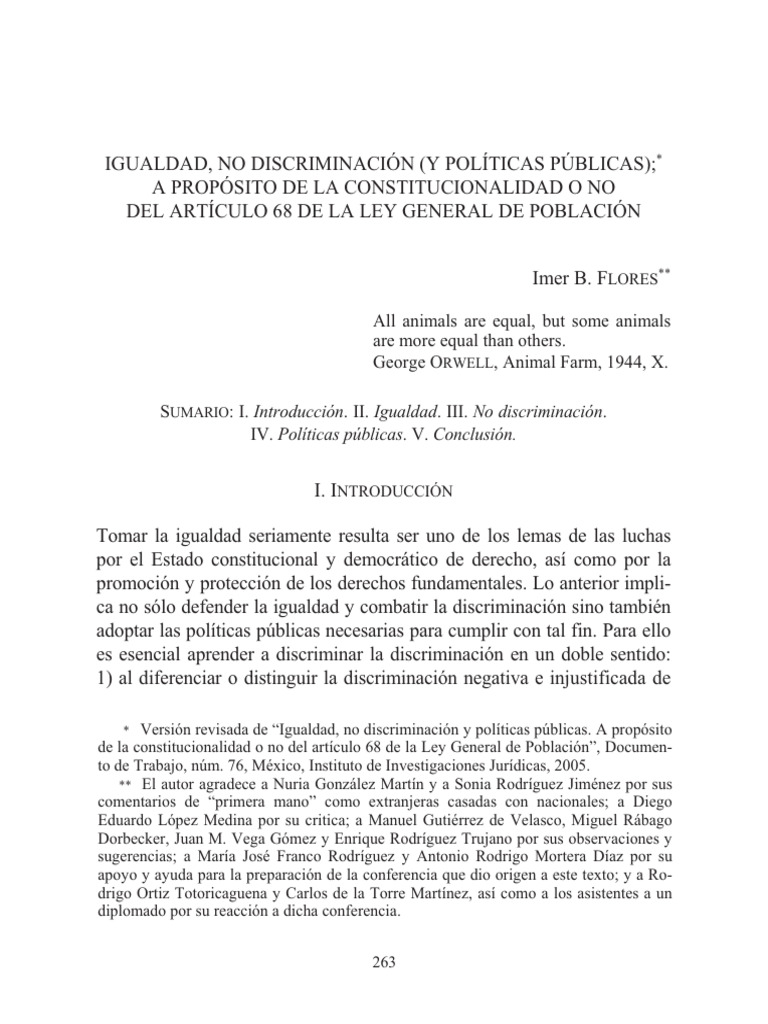 Igualdad, No Discriminación (Y Políticas Públicas) - A Propósito de La Constitucionalidad o No ...