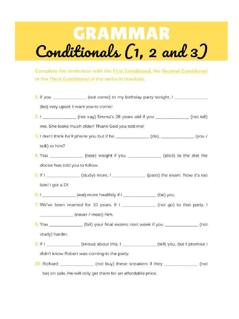 Conditionals Exercise - 1, 2 & 3 | PDF