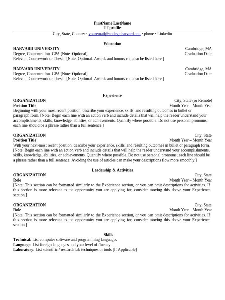 Modelo de CV Resume Segun Harvard | PDF | Linguistics