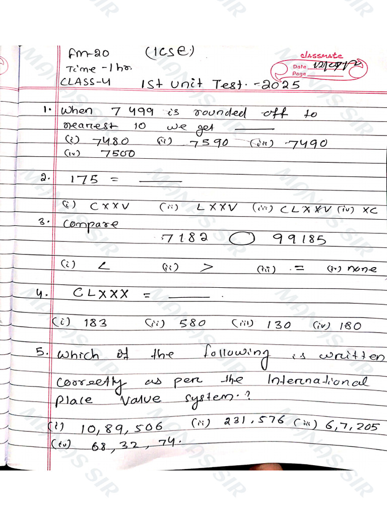 Class 4 ICSE Mock 1 2025 | PDF