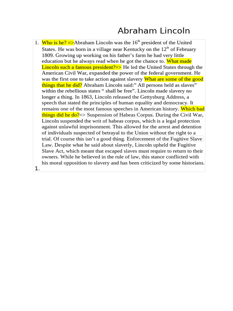English Task Abraham Lincoln Finished | PDF