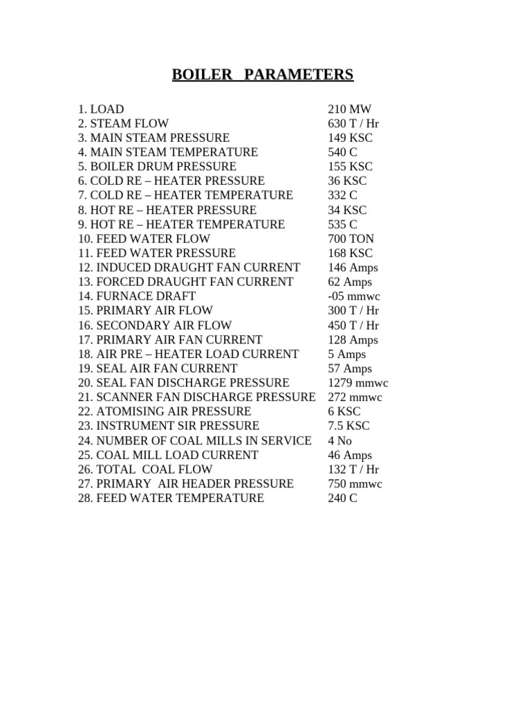 BOILER PARAMETERS | PDF