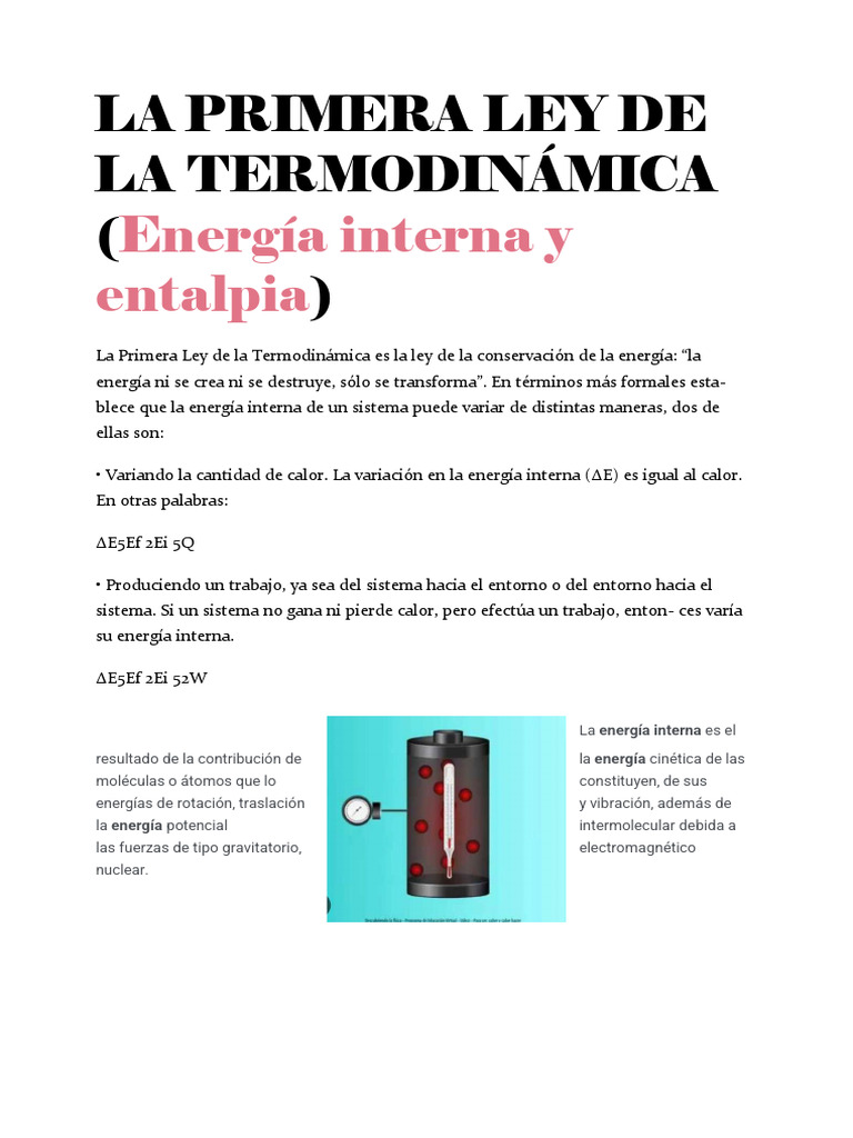 Infografía, La Primera Ley de La Termodinámica | PDF