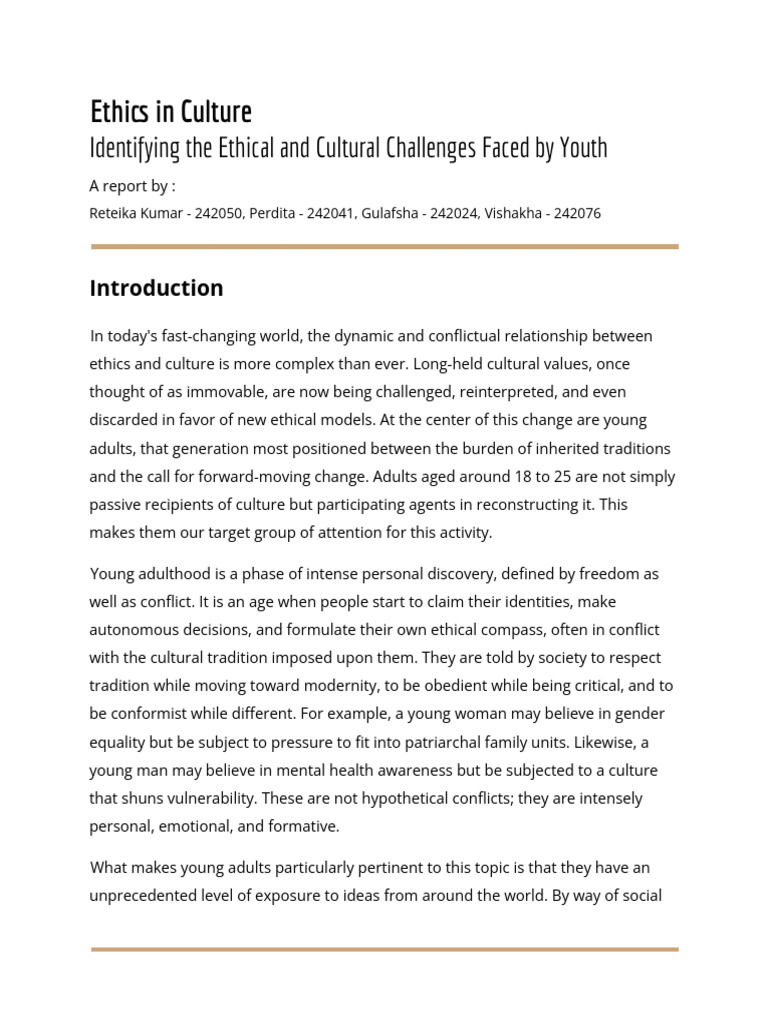 Youth Navigating Ethics and Culture | PDF | Traditions | Gender